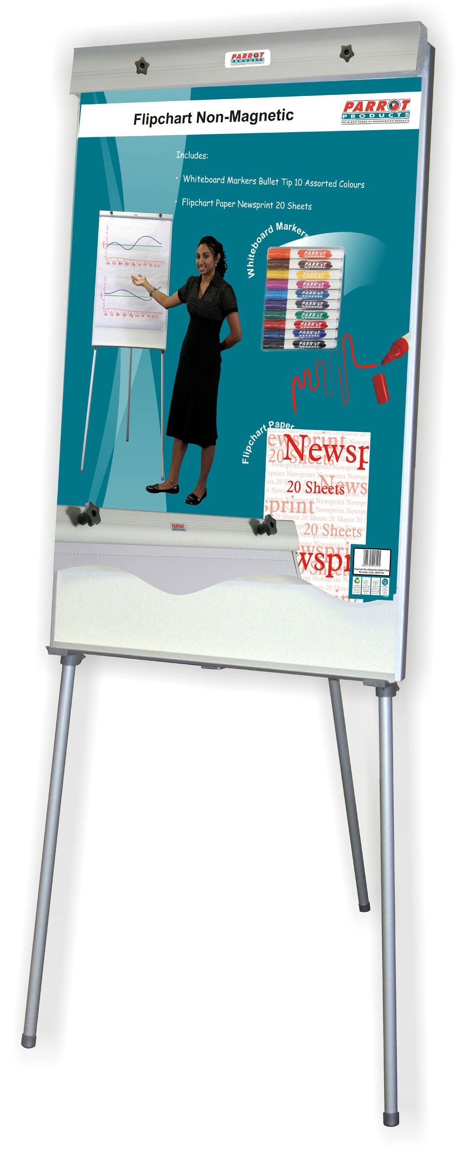 Parrot Standard Non-Magnetic Flipchart 100cm x 64cm