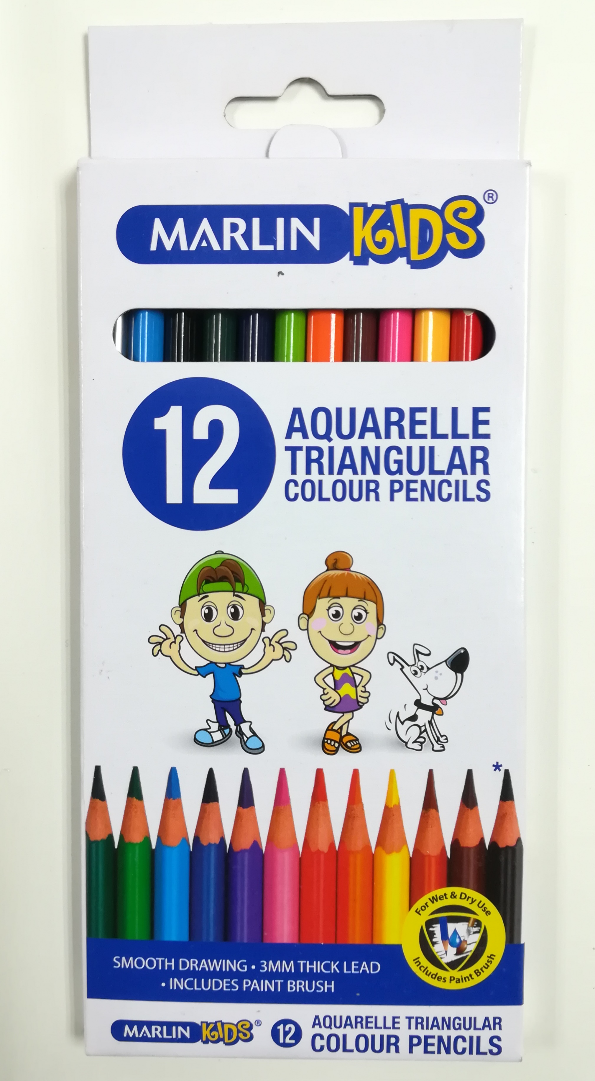 Marlin Kids Aquarelle Triangular Colour Pencils 12's + Brush ...