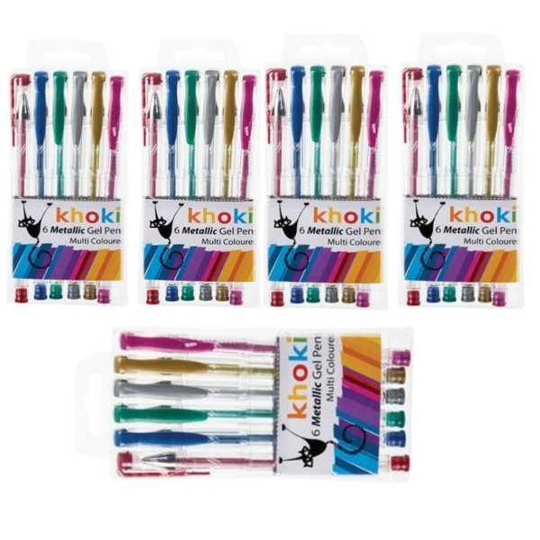 Khoki - Bulk Pack Of 5 Novelty Metallic Gel Pens -Assorted Colours (30 ...