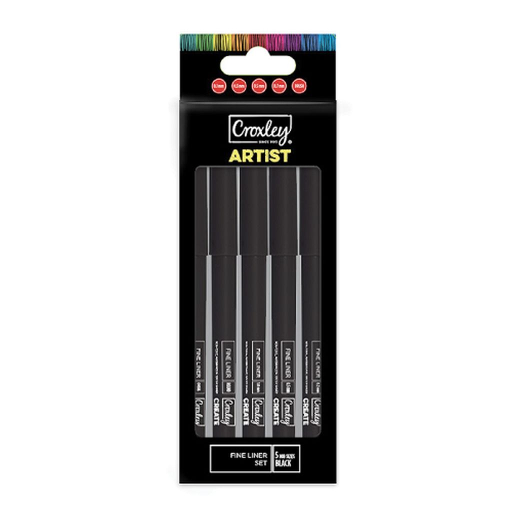 Croxley Artist Fineliner Set Black Box of 5 – Limited Stock!