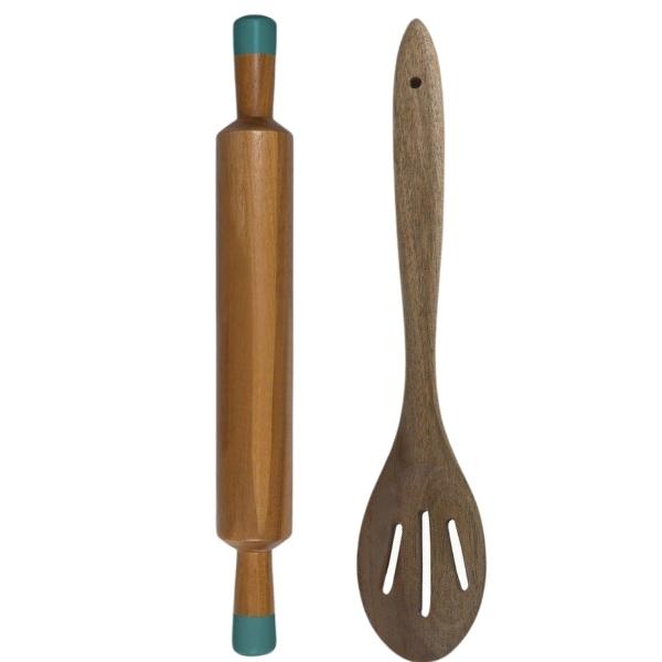 Jamie Oliver Rolling Pin & Acacia Wooden Slotted Spoon Combo