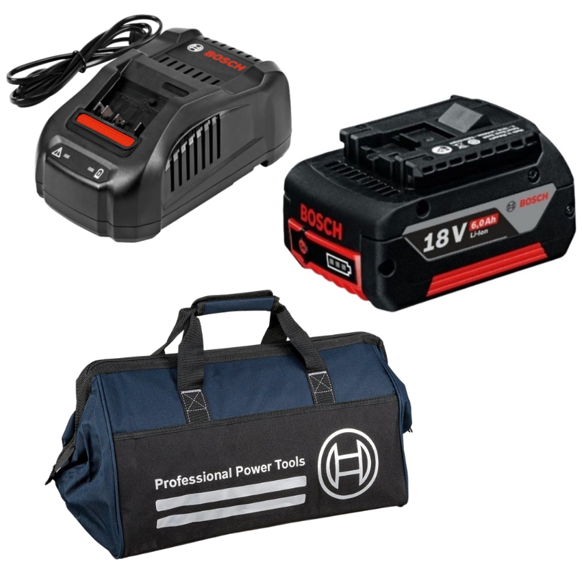 Bosch - Quick Charger and Battery Pack GBA 18V 6.0Ah in Tool Bag ...