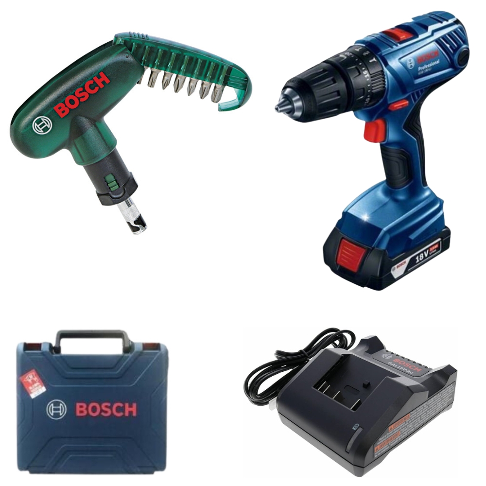 Bosch - Cordless Combo Drill Kit (GSB 180-LI) + Screwdriver Bit Set (10 ...